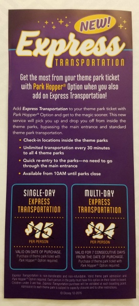 Disney's Express Transportation extra cost service for Park Hopping