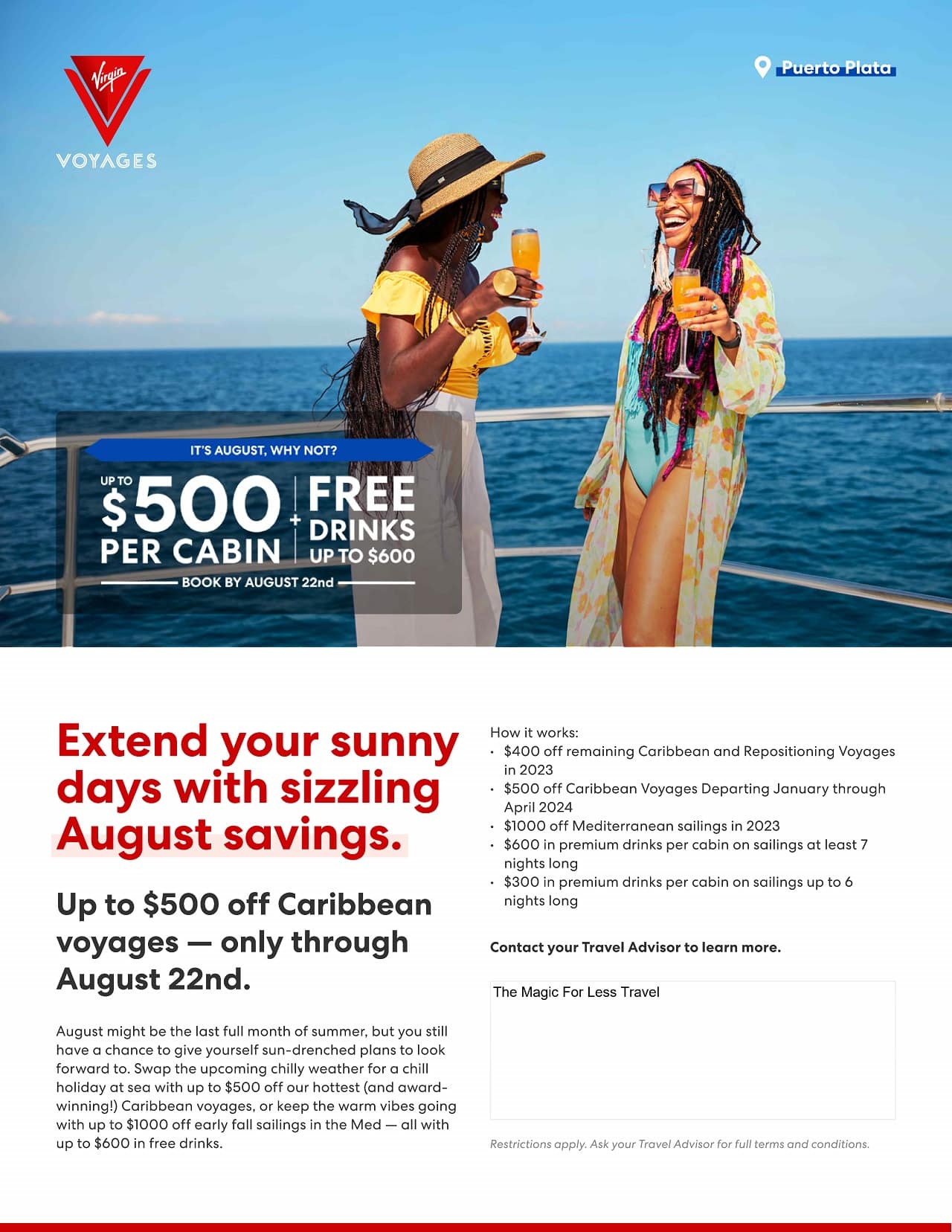 Virgin Voyages Offer - The Magic For Less Travel